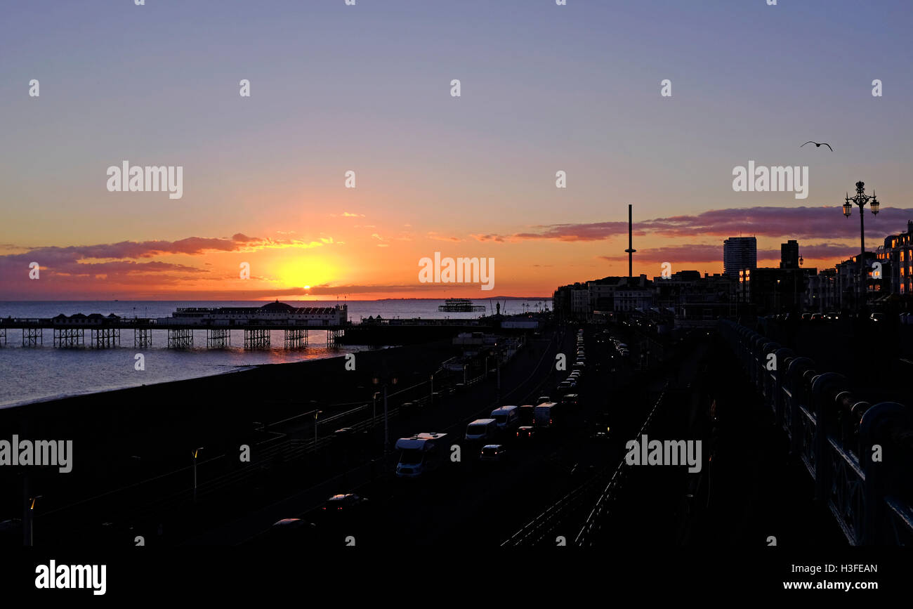 Sunset over Brighton seafront UK Stock Photo - Alamy