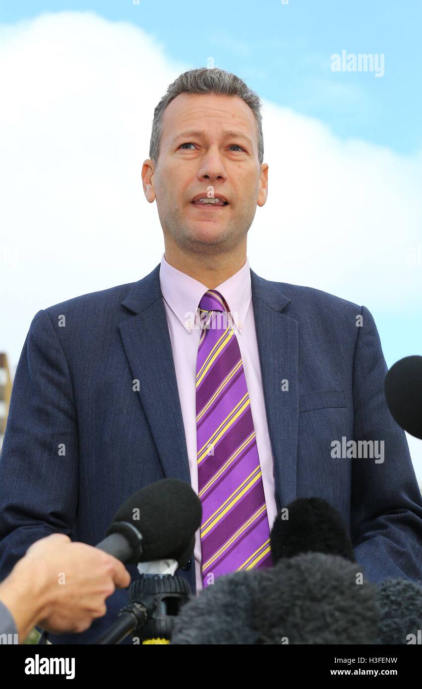 Nathan Gill speaks to the media outside the Hopital De Hautepierre in ...