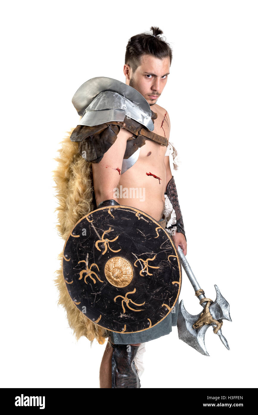 Ancient warrior or Gladiator isolated in a white background Stock Photo ...
