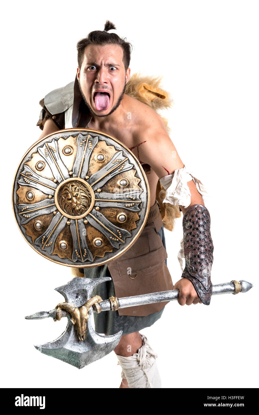 Ancient warrior or Gladiator isolated in a white background Stock Photo ...