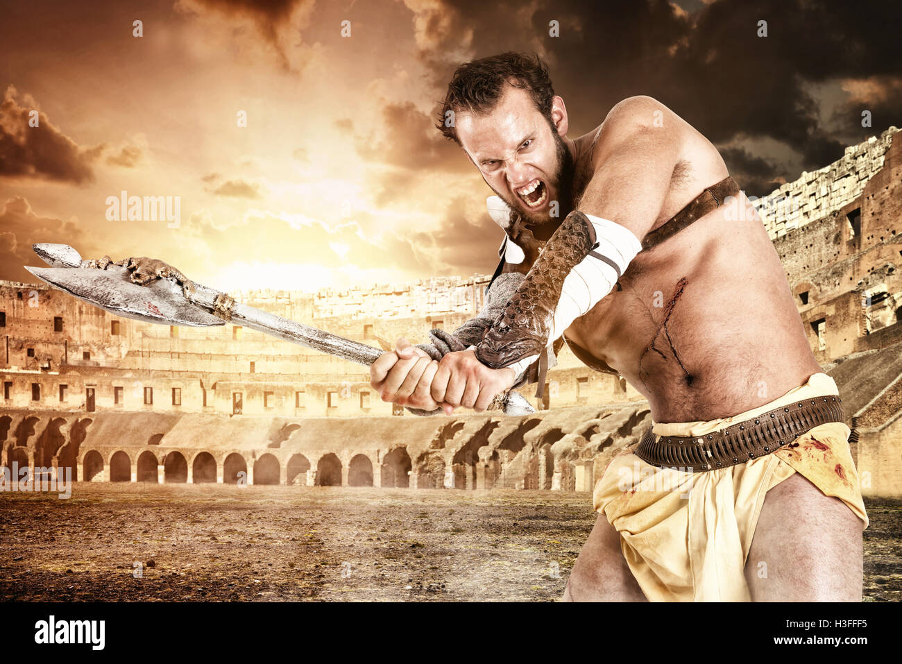 Ancient warrior or Gladiator ready to fight in the arena Stock Photo ...