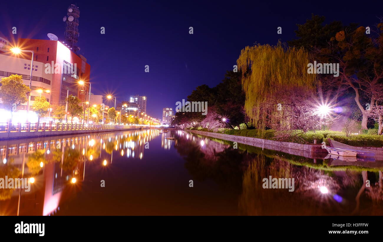 night light of Matsuyama city, Shikoku, Japan night view around the ...