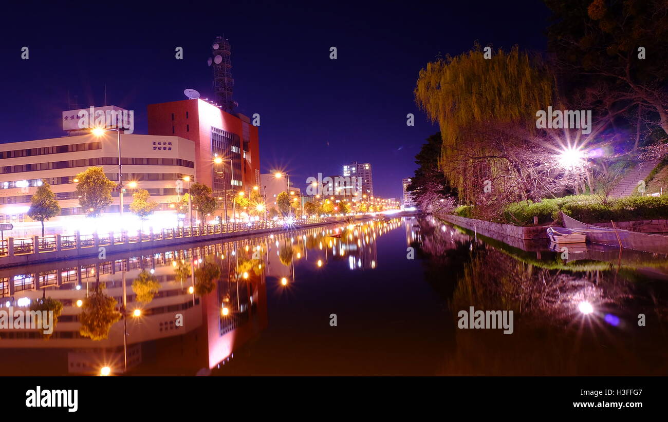 night light of Matsuyama city, Shikoku, Japan night view around the ...
