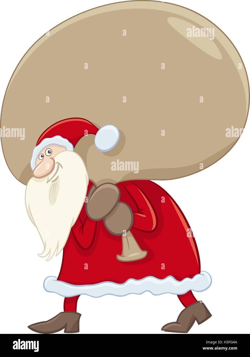 Cartoon Illustration of Santa Claus with Huge Sack of Presents on ...