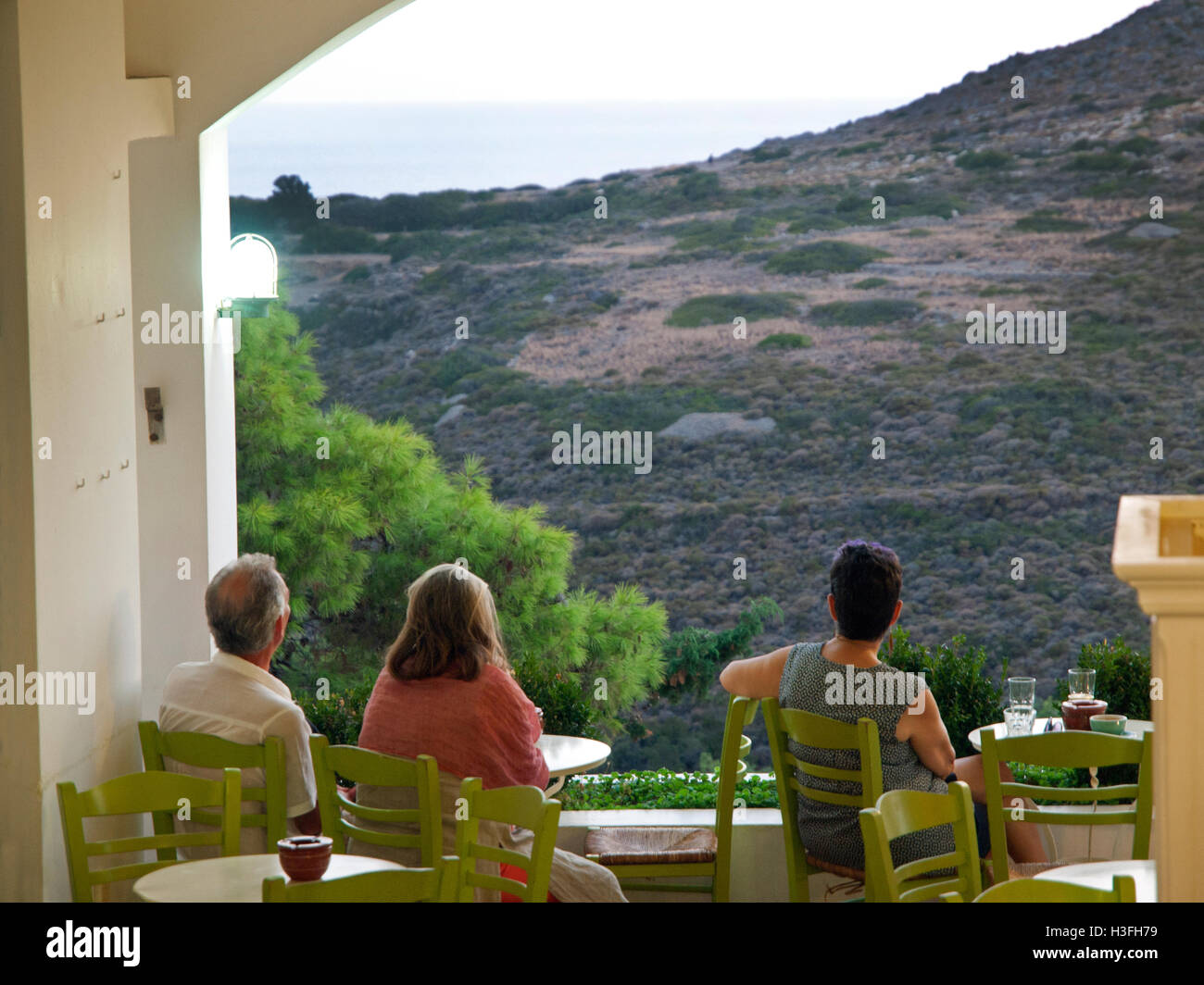 Enjoying a drink and the view in the village of Hora on the Greek ...