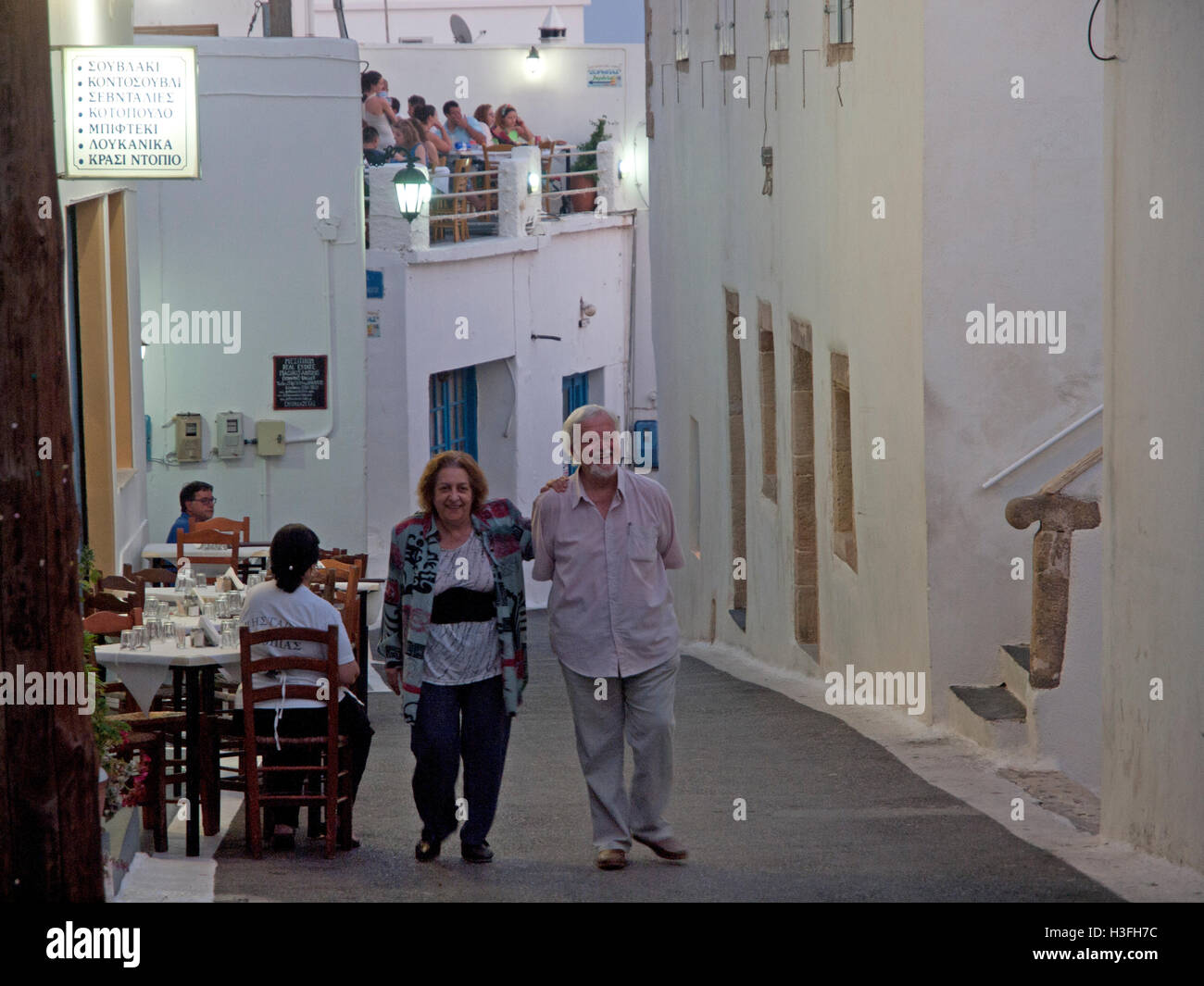 Evening time in the village of Hora on the Greek island of Kythira ...