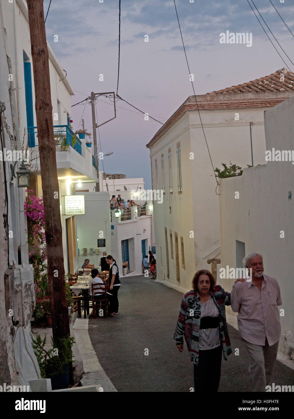Evening time in the village of Hora on the Greek island of Kythira ...