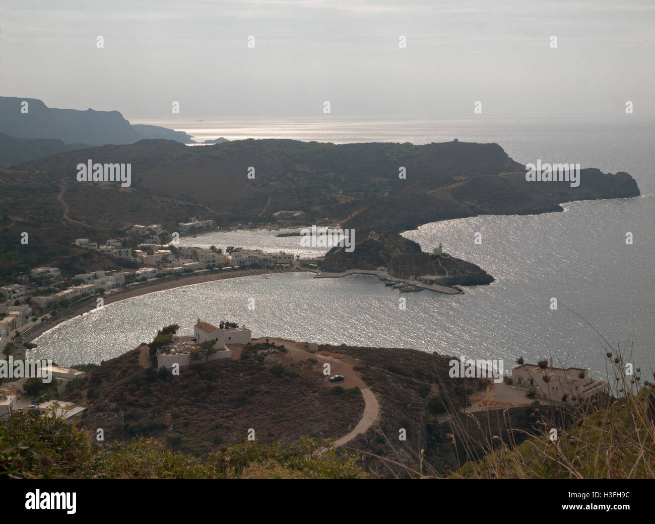 The beach and bay in Kapsali on the Greek island of Kythira Stock Photo ...