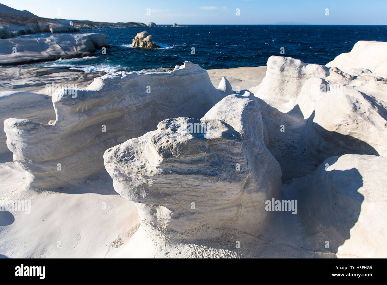Moon landscape - mineral formations on the coast of Milos island in the ...
