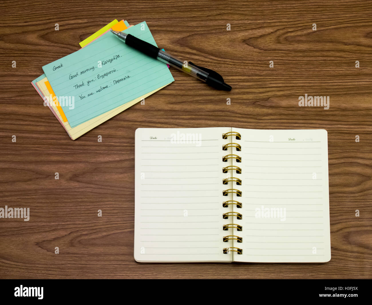Greek; Learning New Language Writing Words on the Notebook Stock Photo ...