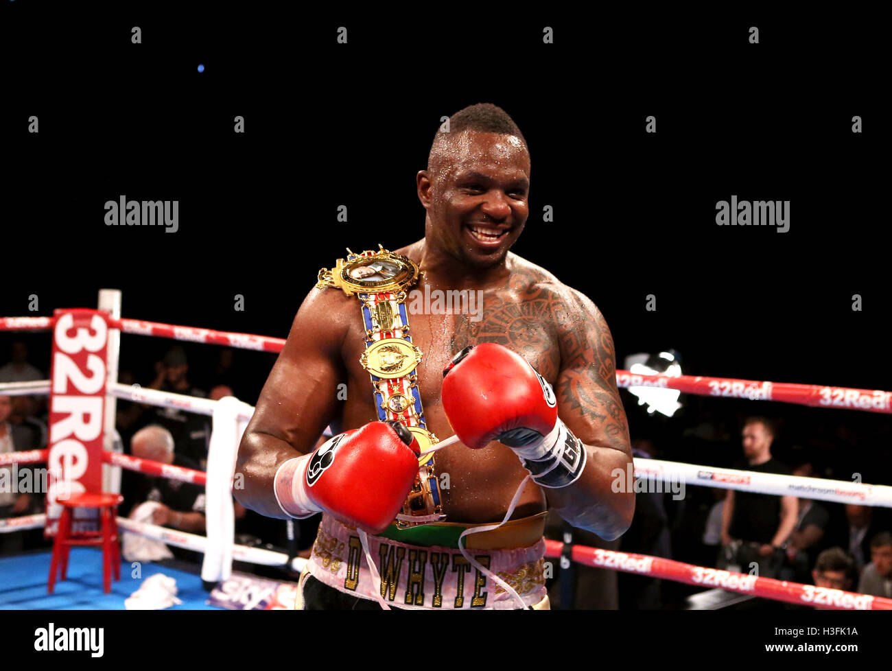 Dillian Whyte celebrates beating Ian Lewison in the British Heavyweight ...