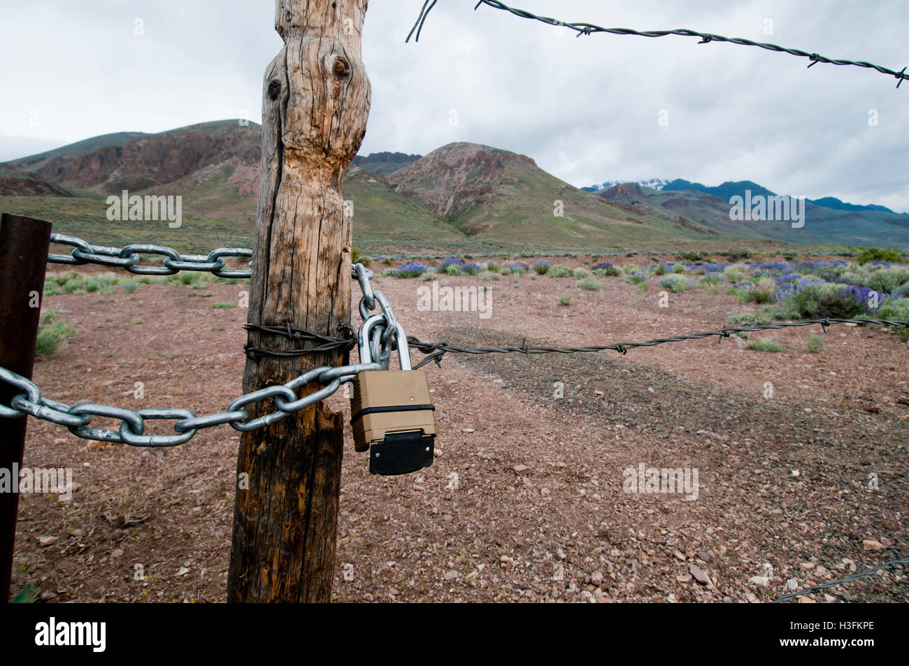 Locked gate blocking access to public land in eastern Oregon Stock ...