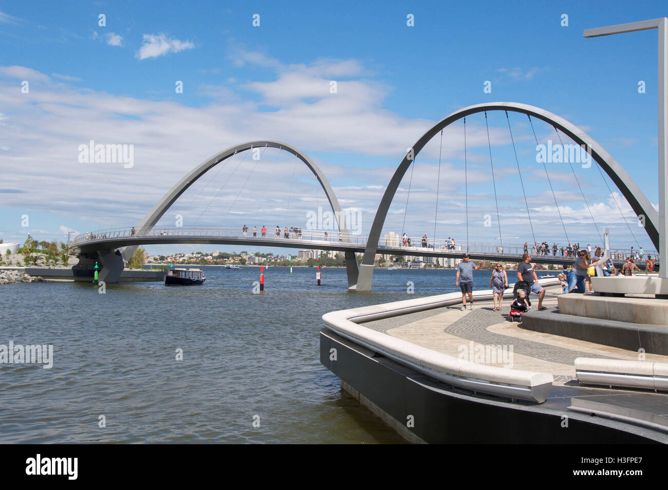 Perth,WA,Australia-April 10,2016:Elizabeth Quay with suspension bridge ...