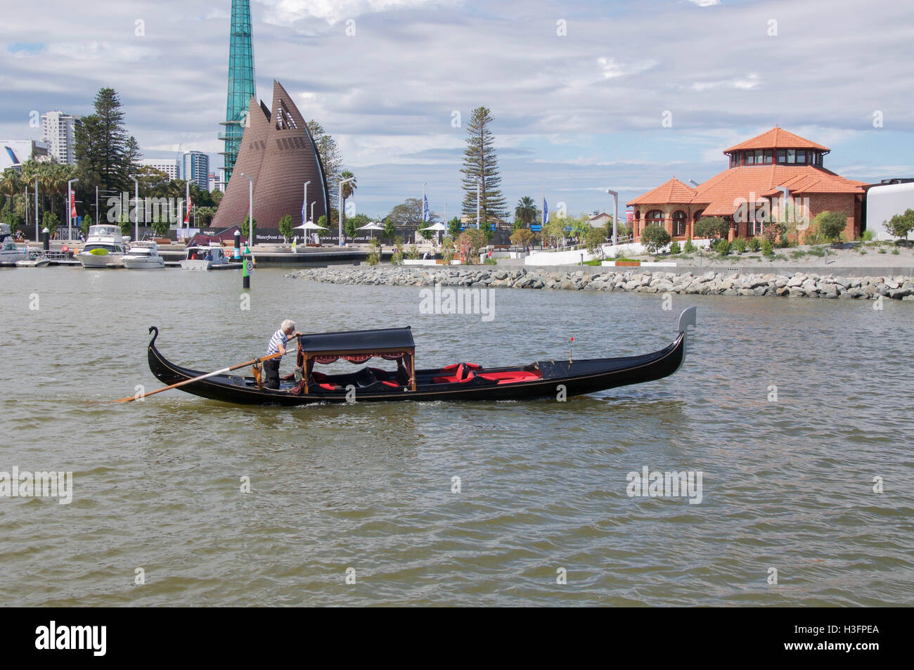 Perth,WA,Australia-April 10,2016:Gondola boat and captain in the ...