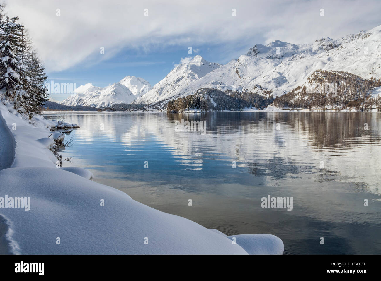 Winter landscape, Lake Sils, Sils Maria, Engadine, Switzerland Stock ...