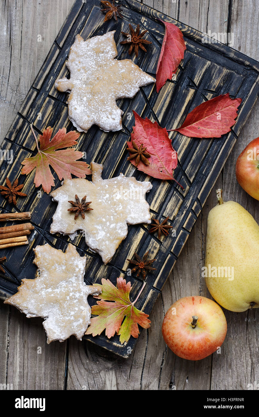 Pastries like cookies maple leaf and autumn apples Stock Photo - Alamy