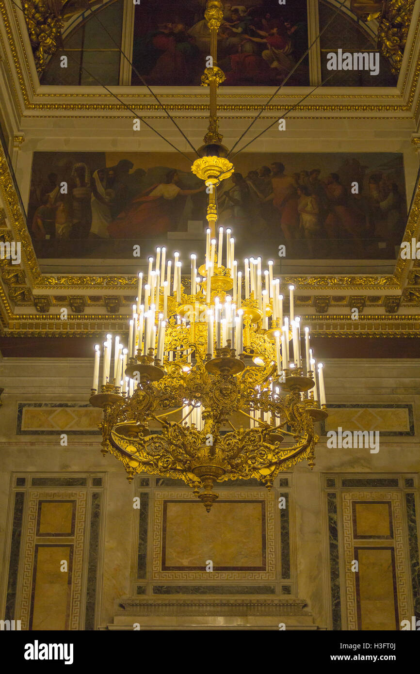 Old vintage chandelier hanging from the ceiling Stock Photo - Alamy