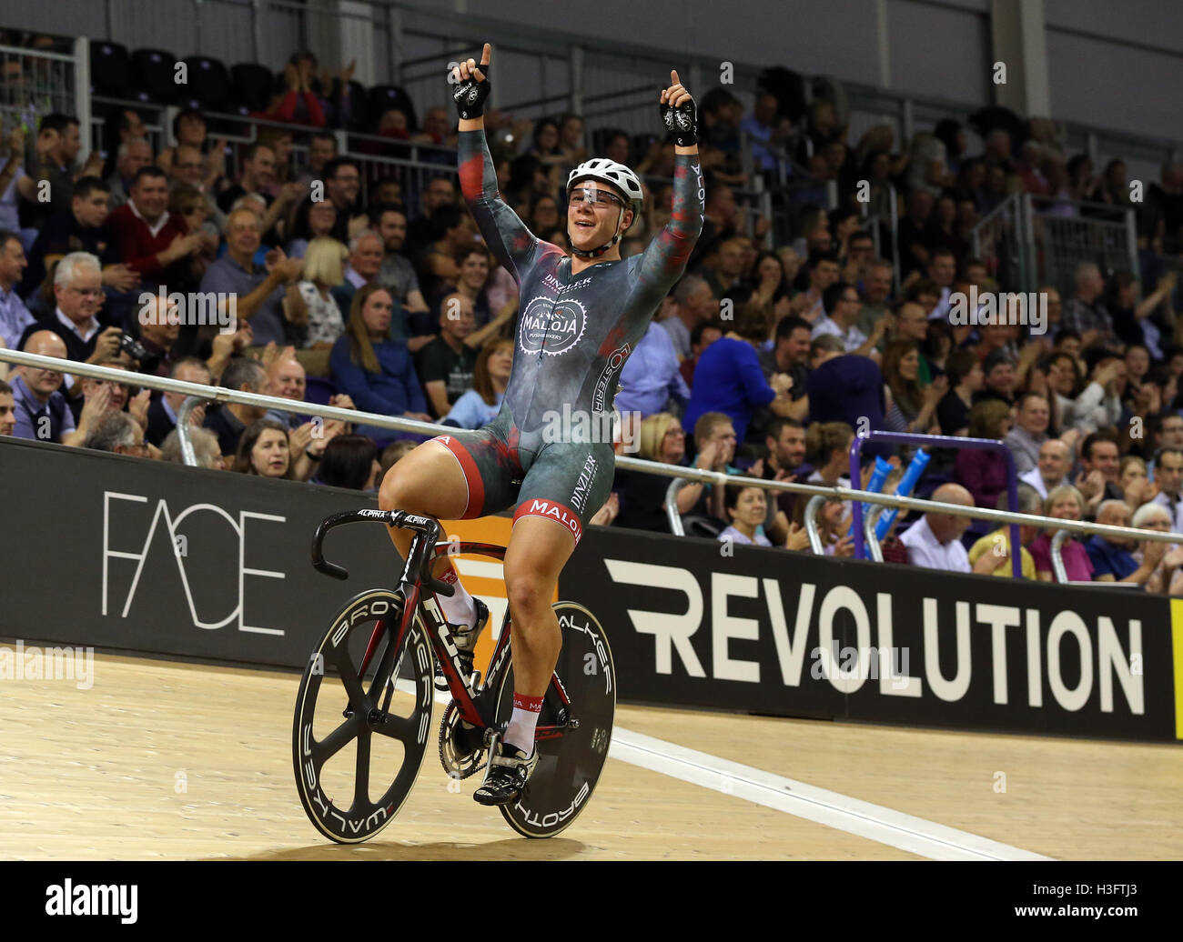 Matt Rotherham celebrates winning the sprinters omnium elimination race ...