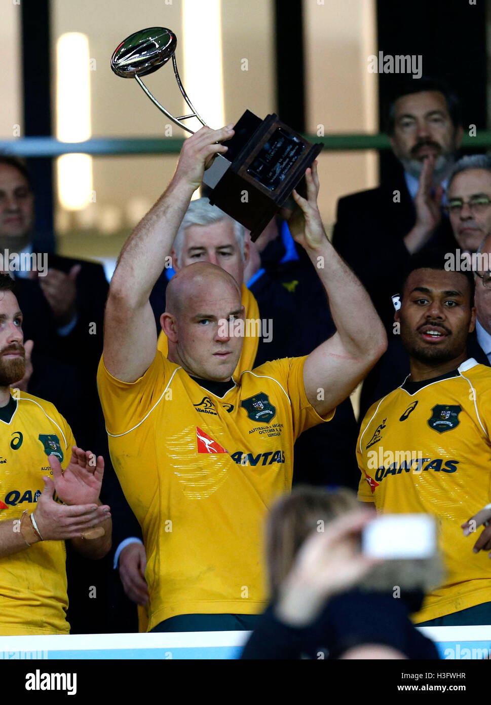 Australia's Stephen Moore celebrates after the Rugby Championship match ...