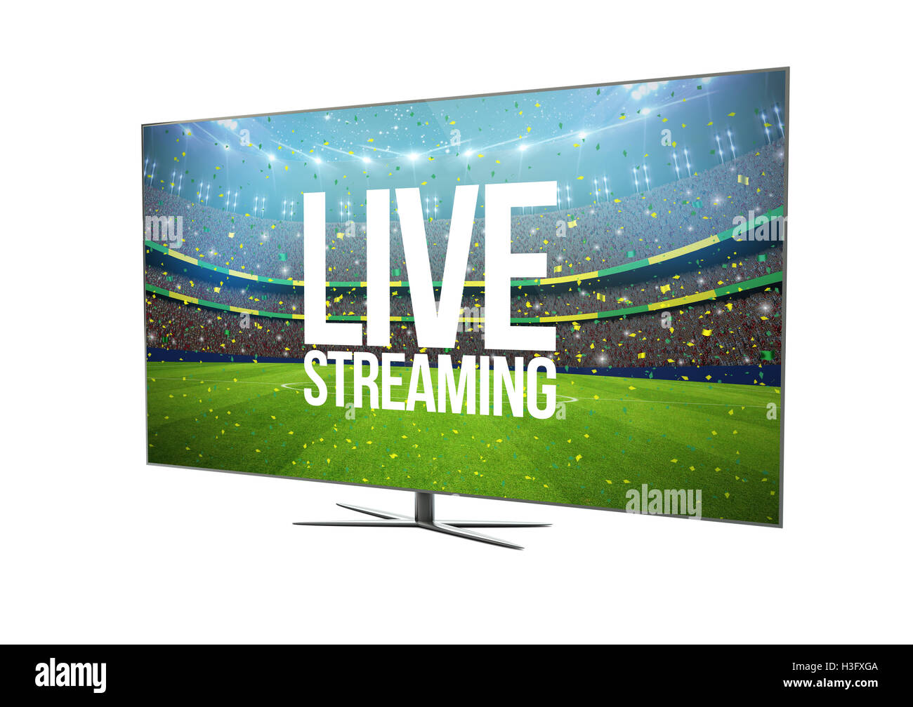render of a modern television with smart tv showing live streaming. 3d ...