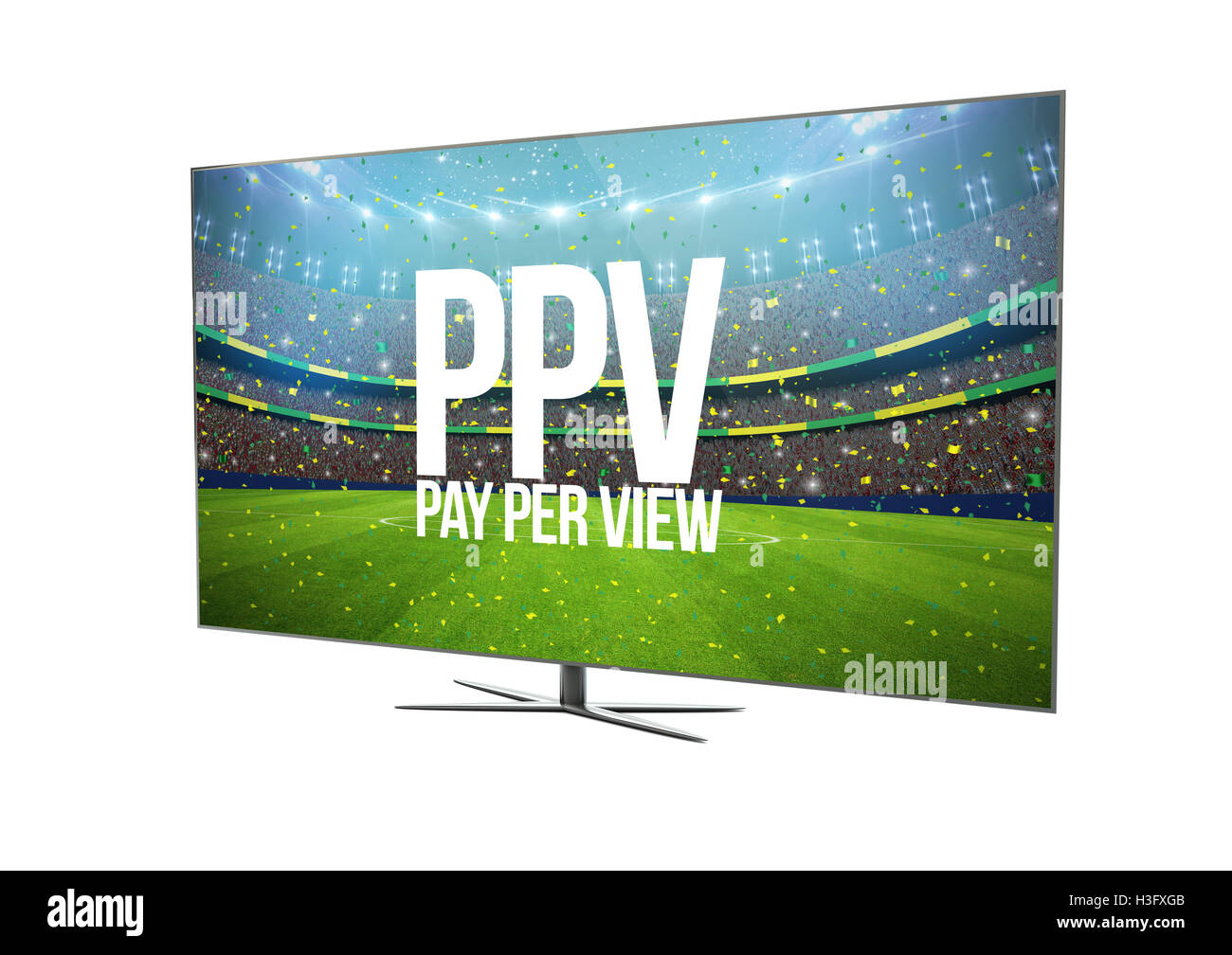 render of a modern television with smart tv showing pay per view. 3d ...