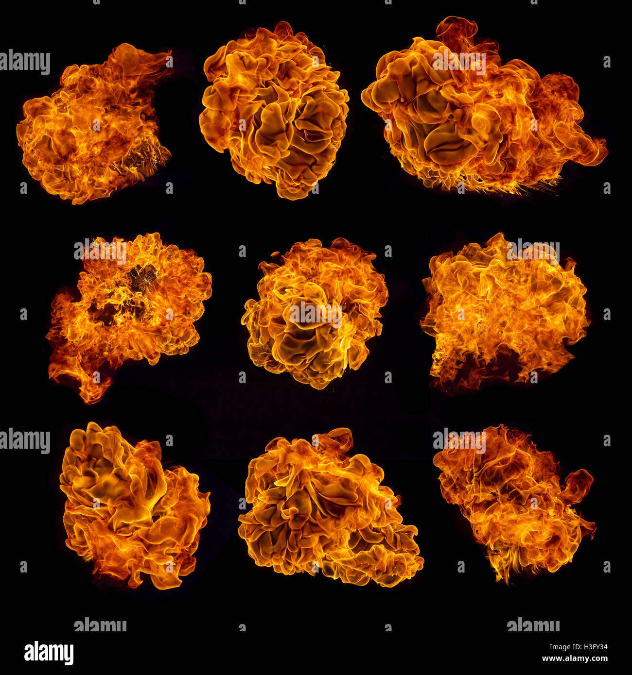 Set of various kind of flames, isolated on black background. high ...