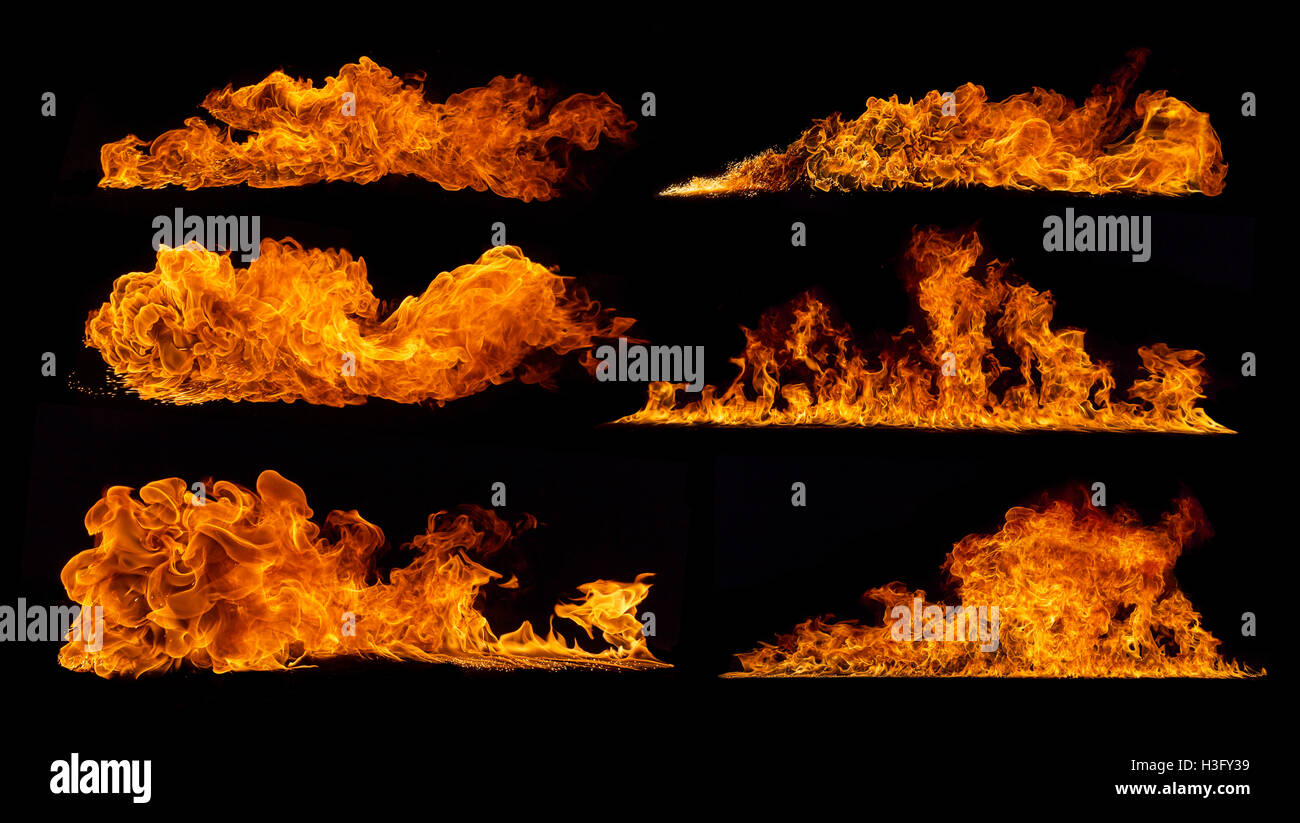 Set of various kind of flames, isolated on black background. high ...