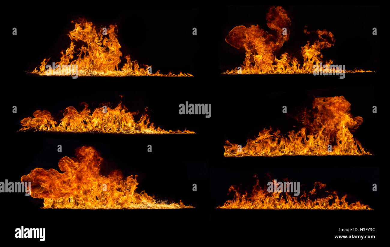 Set of various kind of flames, isolated on black background. high ...