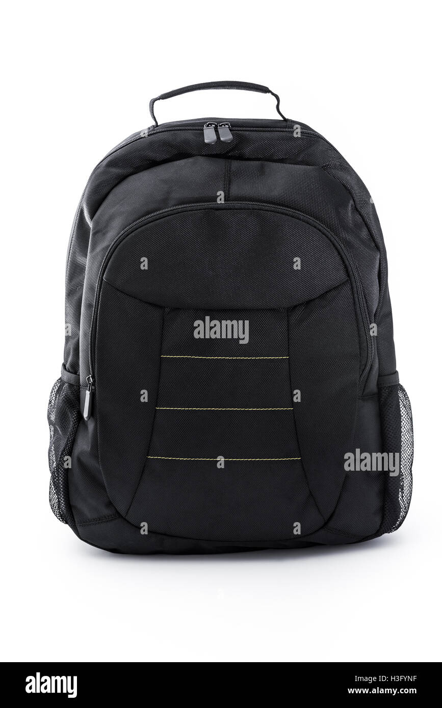 Black Backpack on white background Stock Photo - Alamy