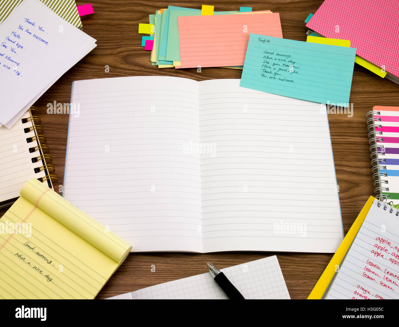 English; Learning New Language Writing Words on the Notebook Stock ...