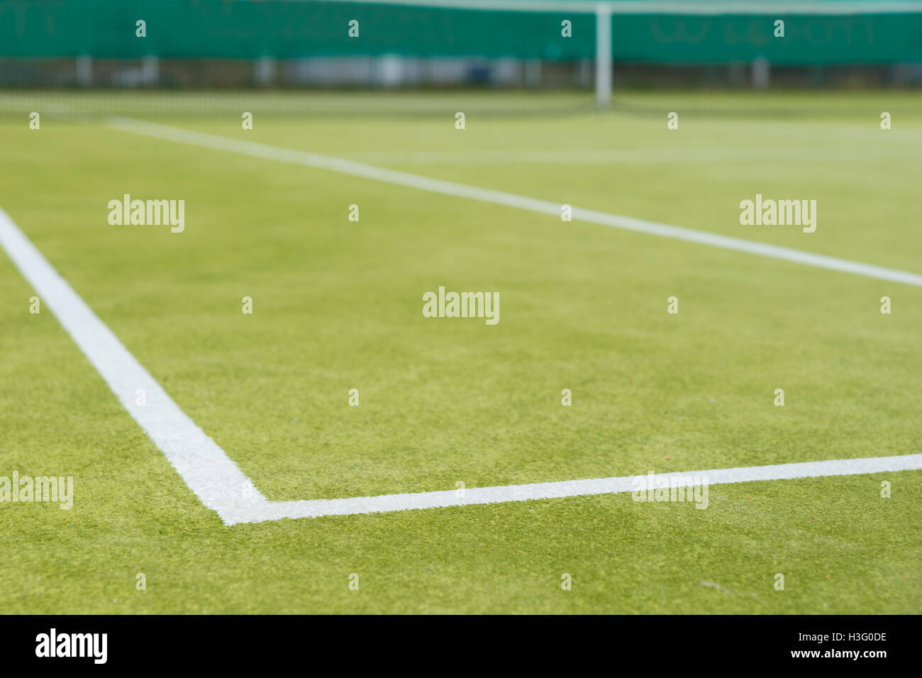 Empty sports field with markings and netting used in tennis outdoor in ...