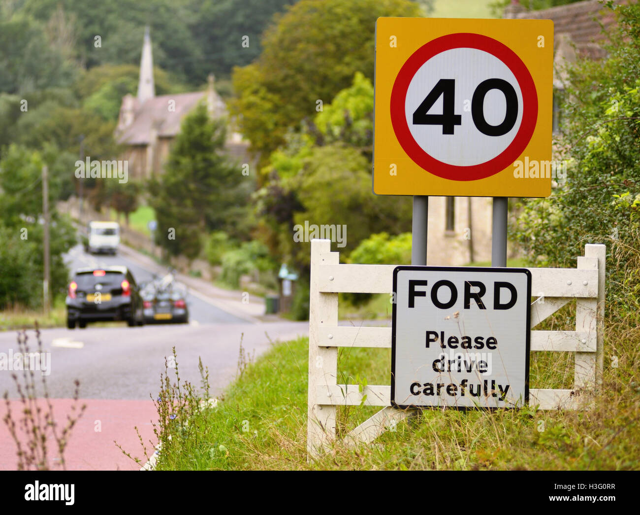 Start of speed limit sign at Ford, a small village on the A420 near ...