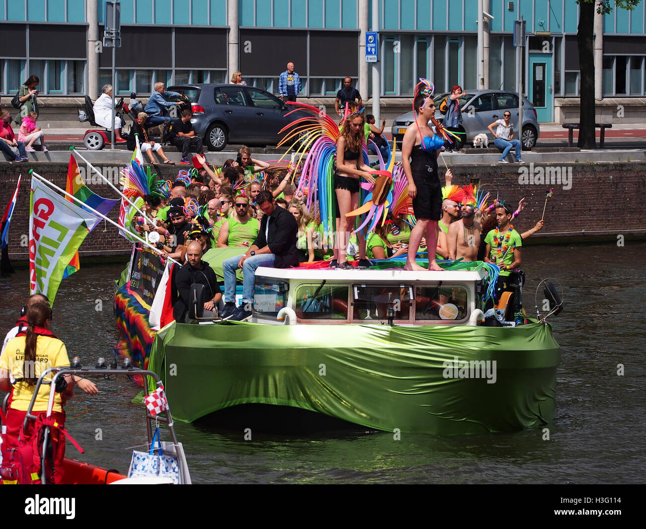 This image captures a vibrant scene from the 2016 Pride Canal Parade in ...