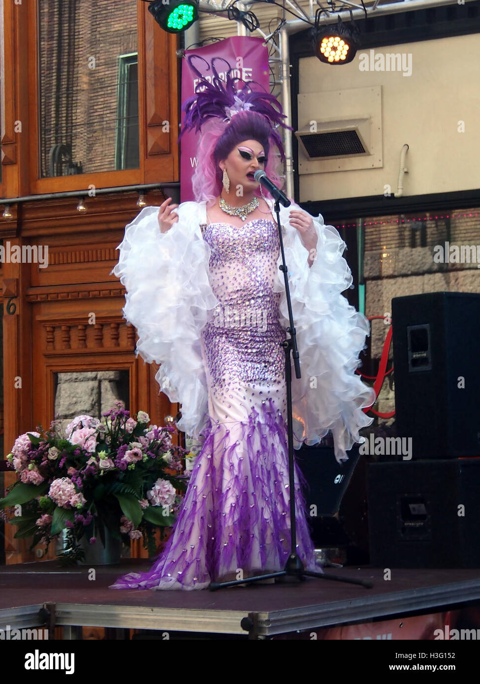 A vibrant and colorful image from Gaypride 2016, featuring a drag queen ...