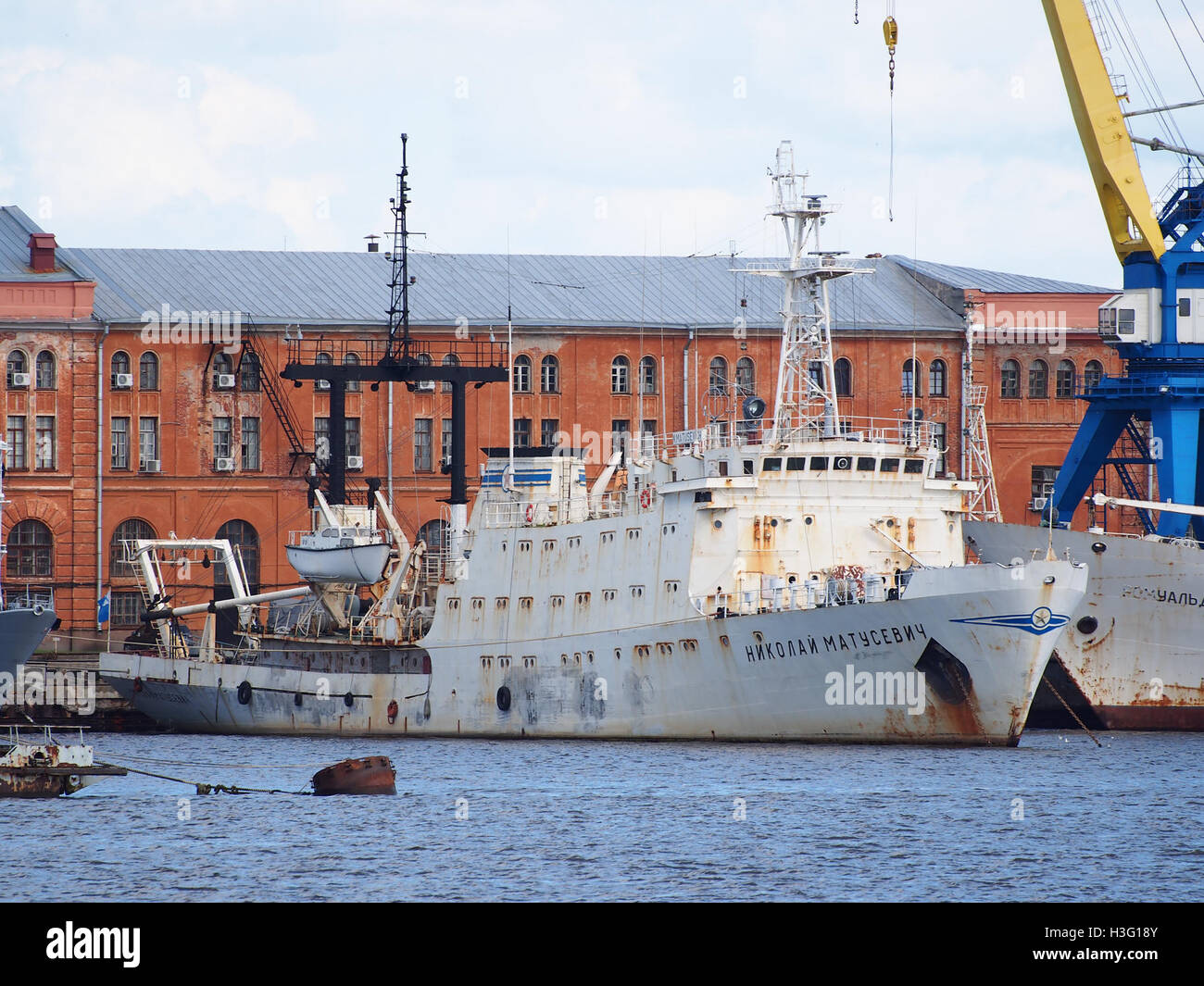 This historical image is of a Russian Navy ship, with the name obscured ...