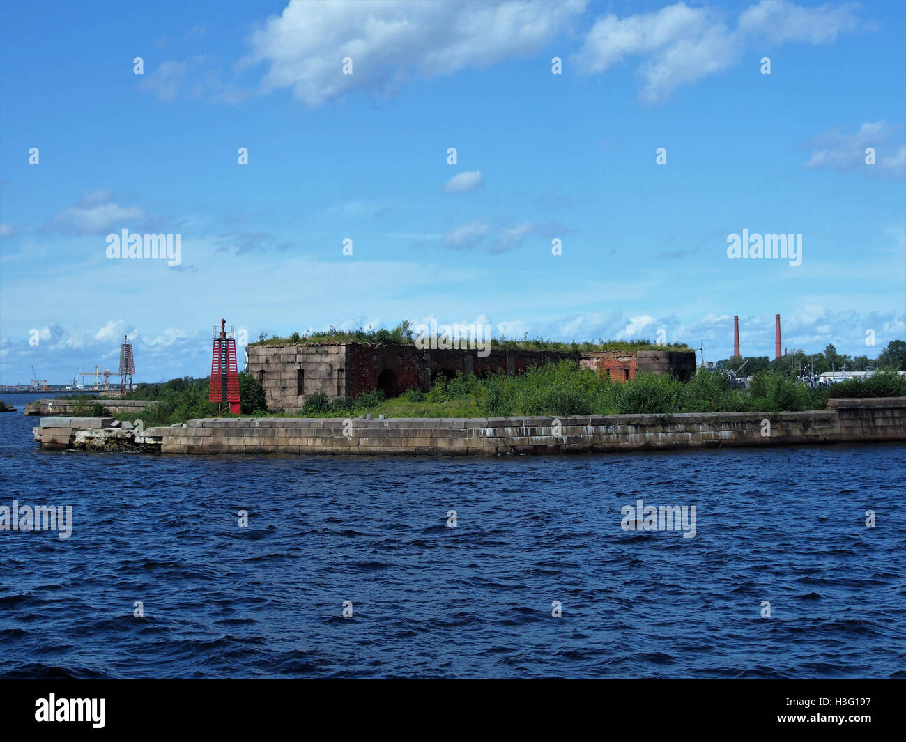 This image depicts a fortress near Kronstadt, a historic Russian naval ...