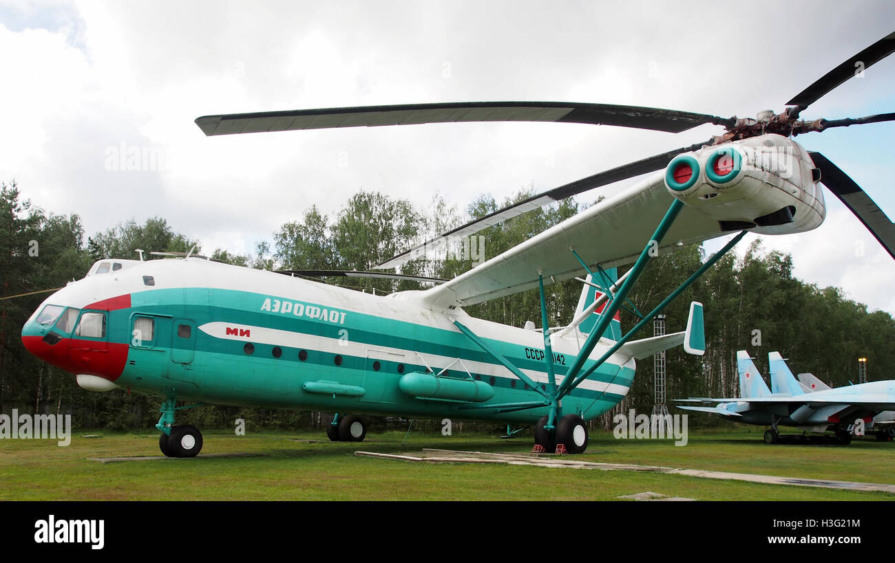 The Mil V-12, a Soviet heavy-lift helicopter, is displayed at the ...