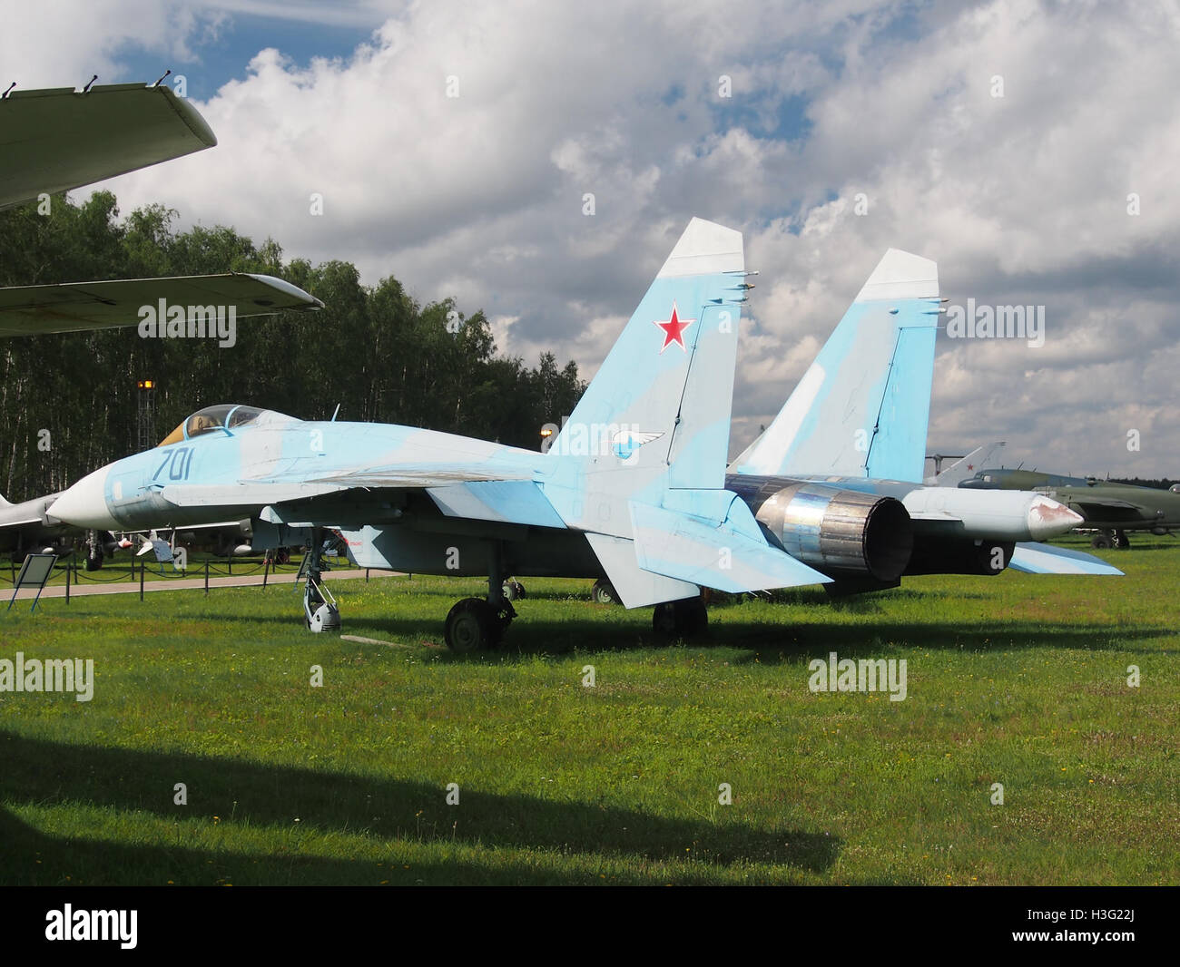 A Su-35 fighter jet (tail number 701) on display at the Central Air ...