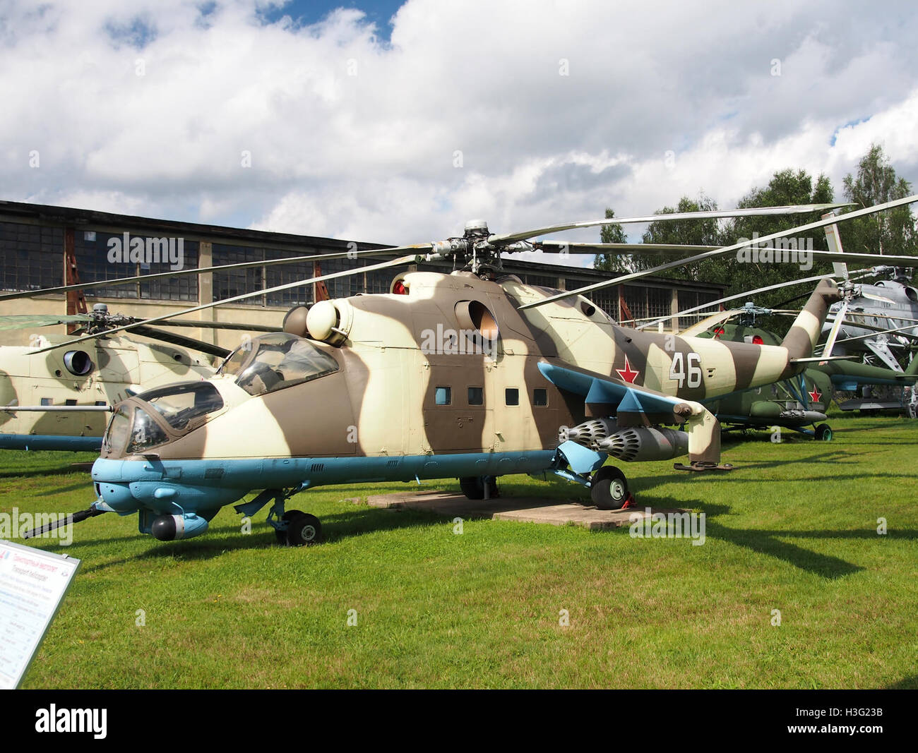 The Mil Mi-24, a Soviet-designed attack helicopter, is displayed at the ...