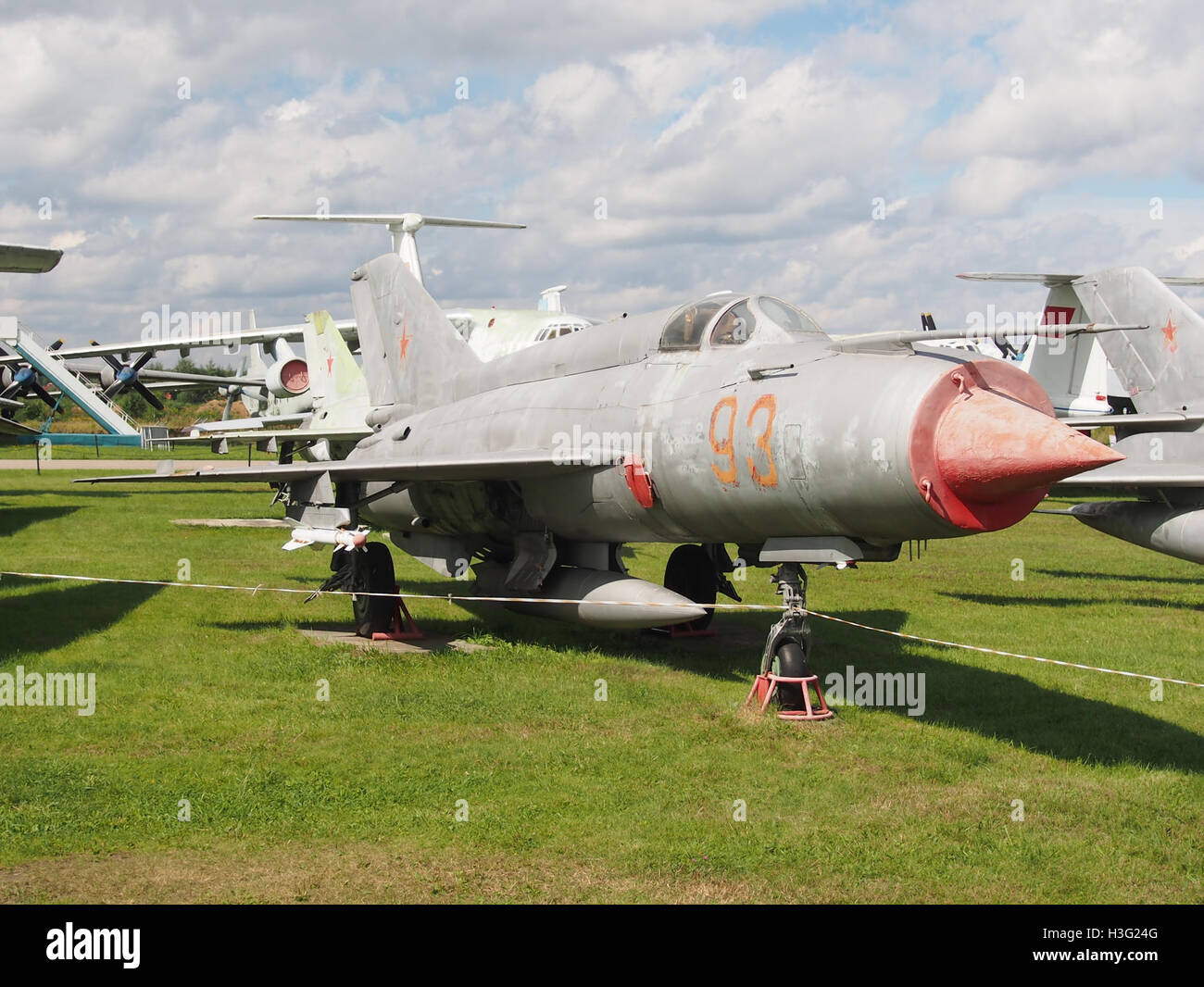 The MiG-21, a supersonic jet fighter, is displayed at the Central Air ...