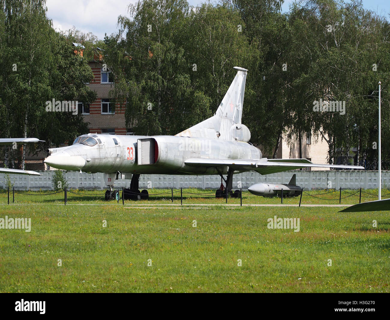 A photograph of the Tu-22M0, a Soviet bomber aircraft, displayed at the ...