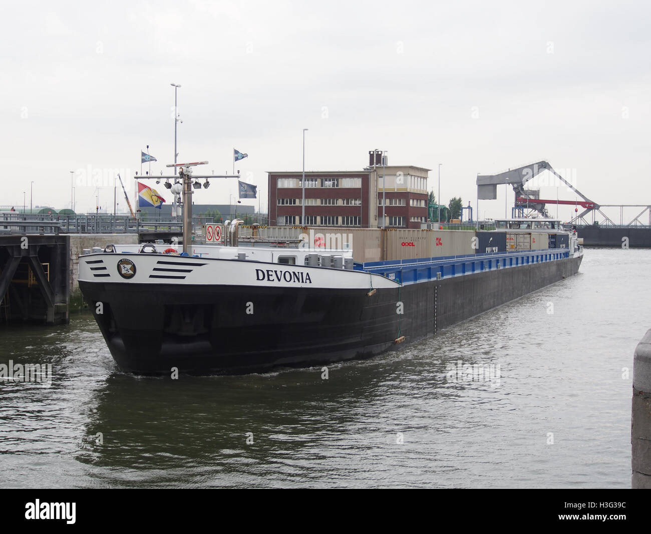 The Devonia, a cargo ship with the ENI number 02332651, is seen at the ...