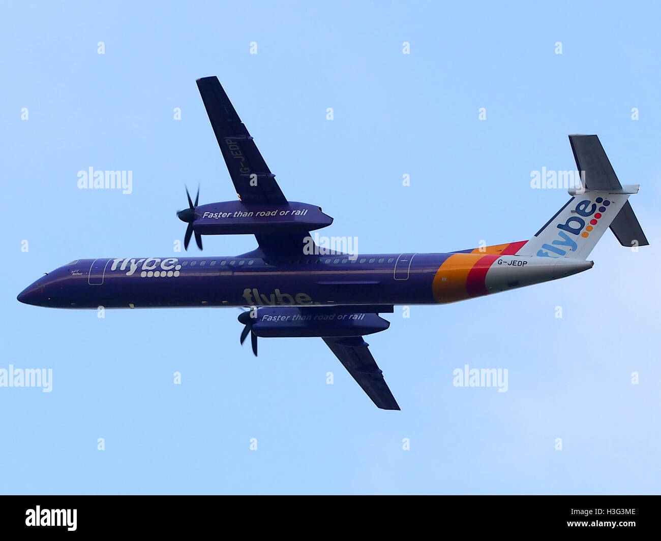 G-JEDP, a Bombardier Dash 8 Q400, takes off from Schiphol Airport ...