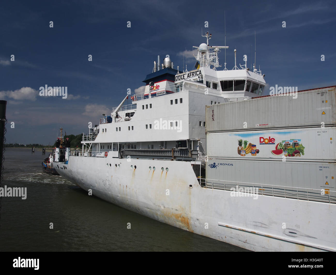 Dole Africa, a 1995-built container ship, docked at the Port of Antwerp ...