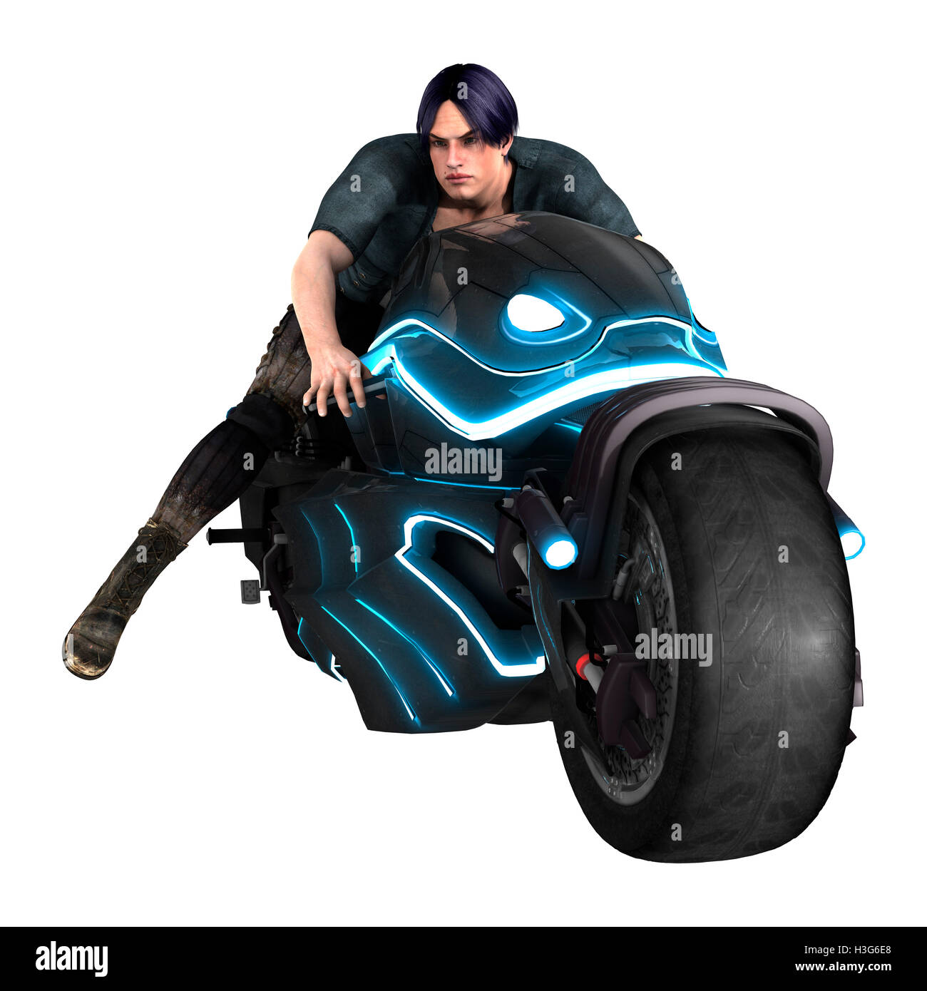 3D rendering of a handsome young man riding a motorcycle isolated on ...