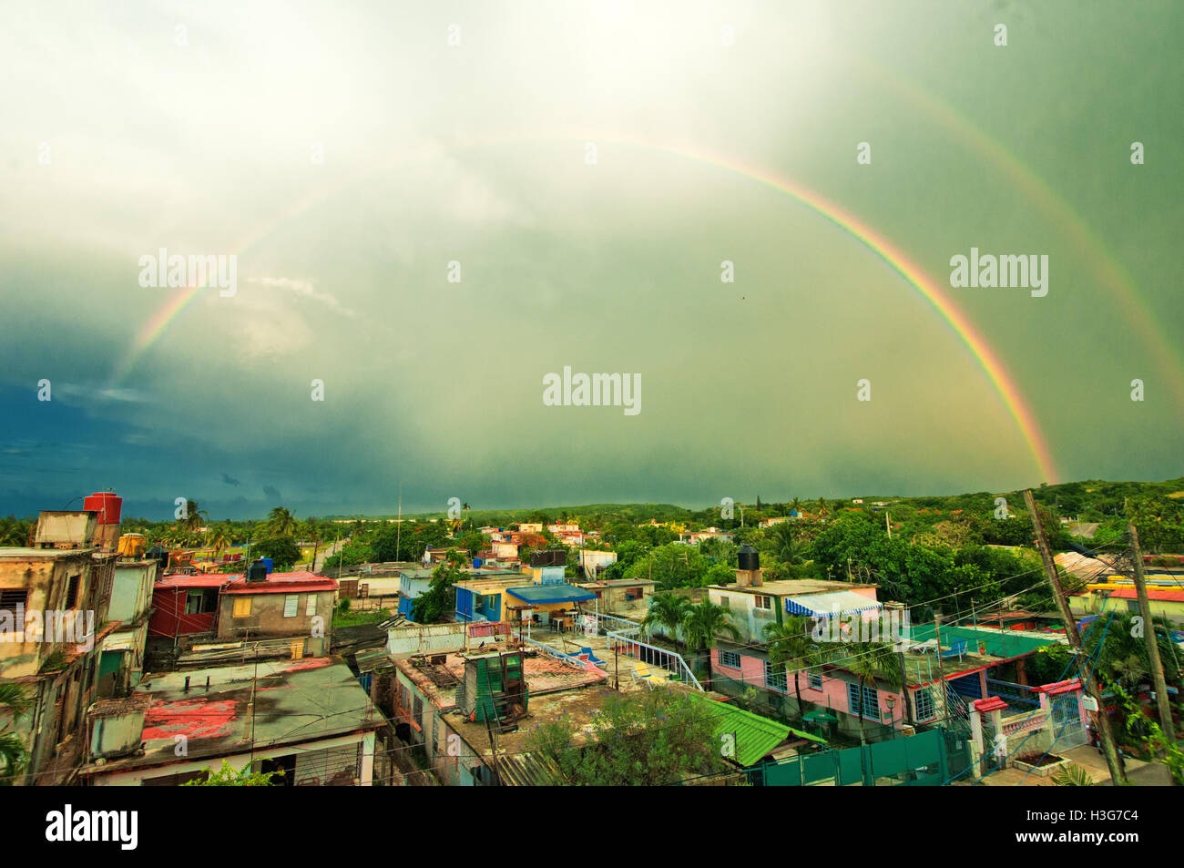 Rainbow over the town of Guanaba in Havana, Cuba Stock Photo - Alamy