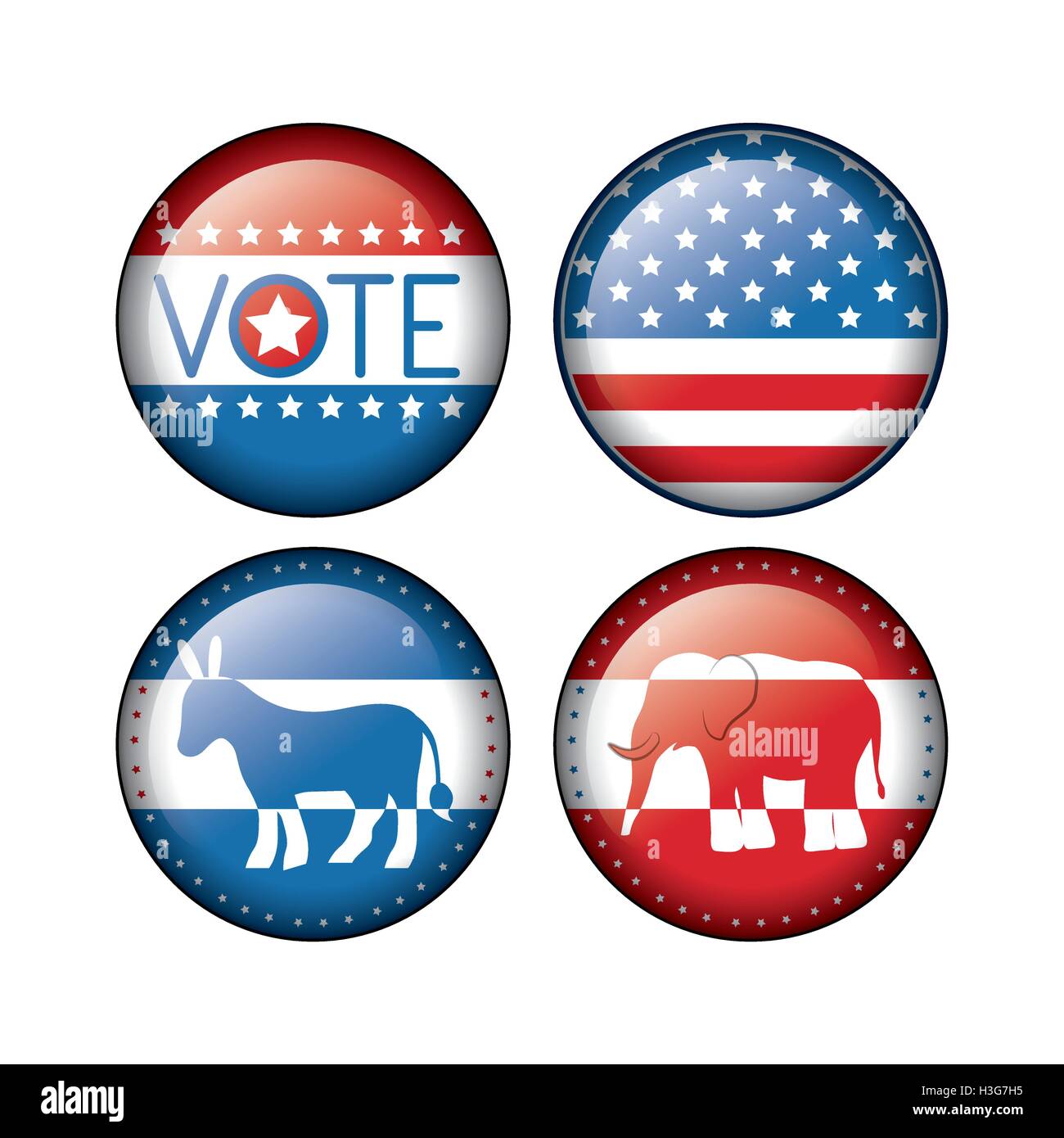Elephant and donkey of vote inside buttons concept Stock Vector Image ...