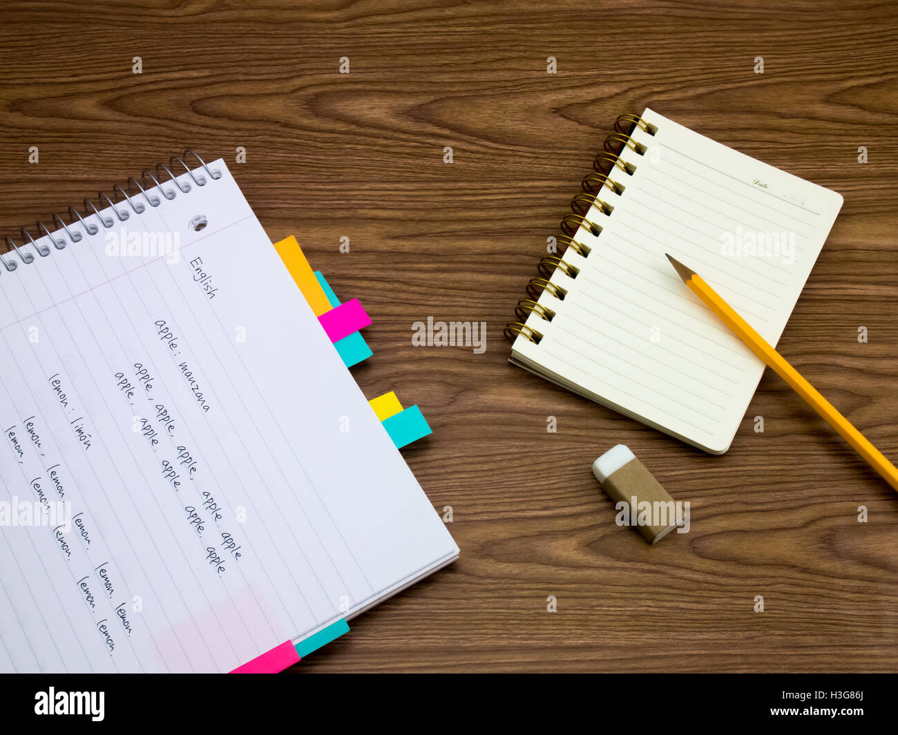 English; Learning New Language Writing Words on the Notebook Stock ...