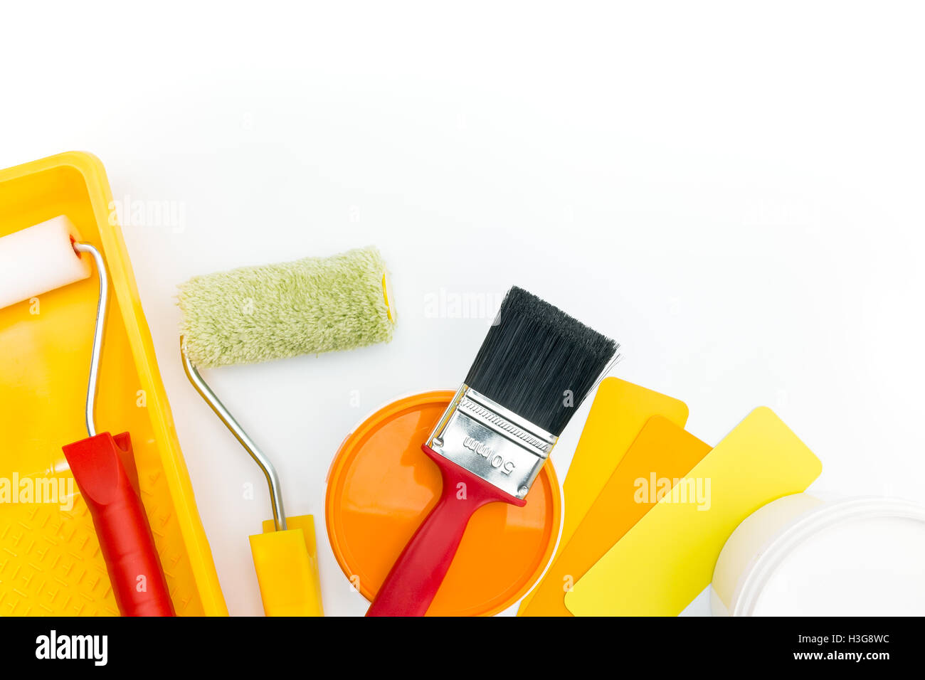 various painting tools and color guide on white background Stock Photo ...