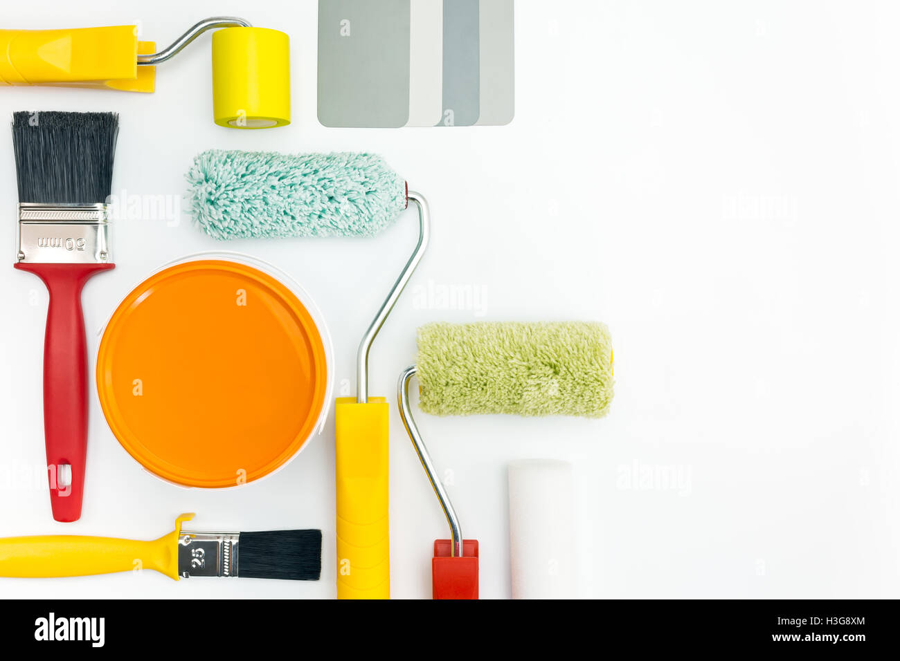 various paint tools and accessories for home renovation Stock Photo - Alamy